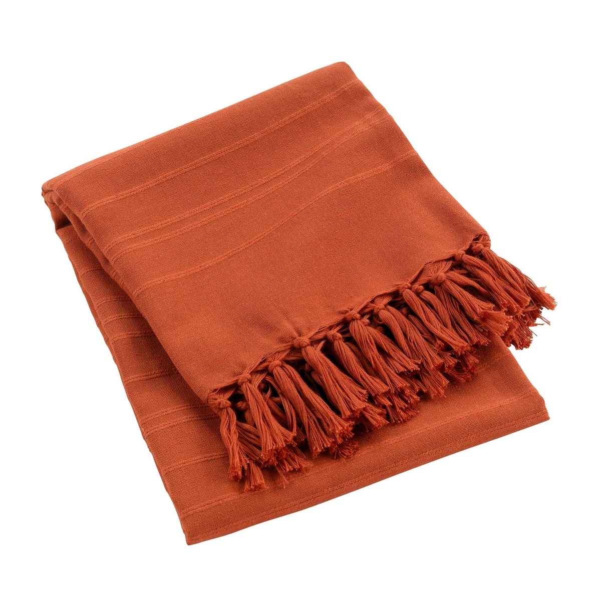 Plaid ou jete de canape coton 150 x 150 cm Lilie terracotta